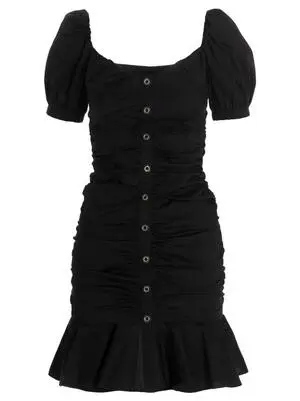 Pinko Ruched Button-up Dress With Bubble Short Sleeves - Black
