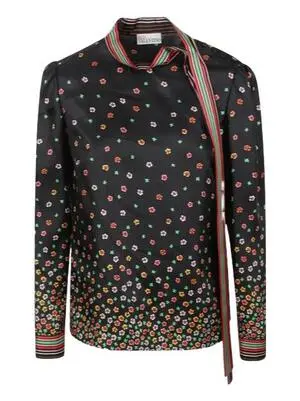 Red Valentino Floral Print Long-sleeved Top - Black