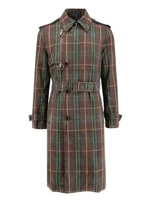 Burberry Checked Belted Trench Coat - Brown