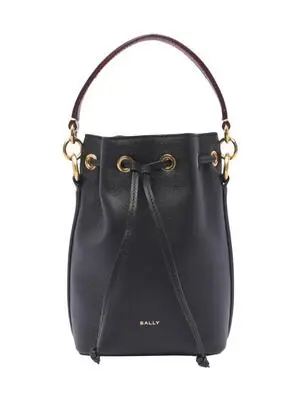 Bally Logo Printed Drawstring Bucket Bag - Black