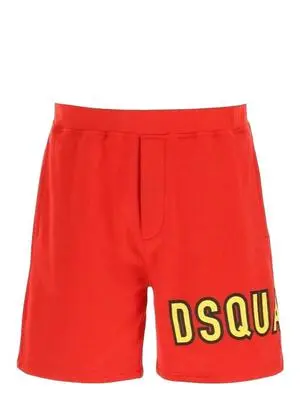 Dsquared2 Logo Print Cotton Shorts - Red