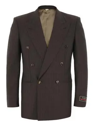 Gucci Houndstooth Stripe Double-breasted Jacket - Brown