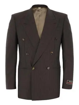 Gucci Gucci Houndstooth Stripe Double-Breasted Jacket Brown
