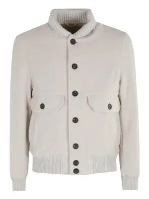 Eleventy Ribbed Collar Bomber Jacket - Sand-colored