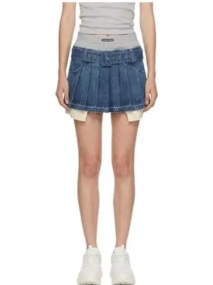 Marissa Chiara Pleated Denim Skirt - Blue