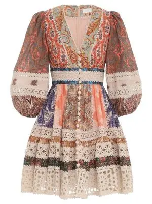 ZIMMERMANN Zimmermann Devi Spliced Billow Mini Dress