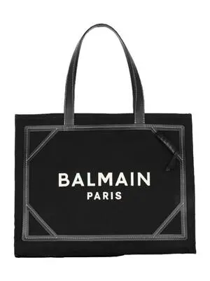 Balmain B-army 42 Monogrammed Canvas And Smooth Leather Tote Bag - Black