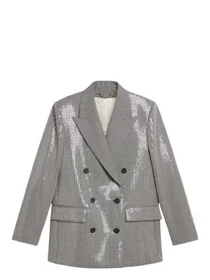 GOLDEN GOOSE Double-breasted Sequinned Houndstooth Jacket - Silver