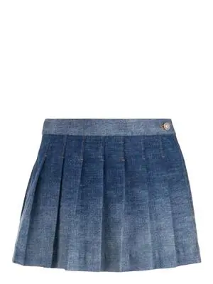 Dior Pleated Denim Mini Skirt With Integrated Shorts - Blue