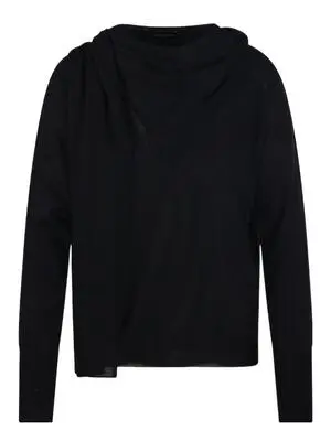 ROBERTO COLLINA Draped Cowl Neck Long Sleeve Sweater - Black