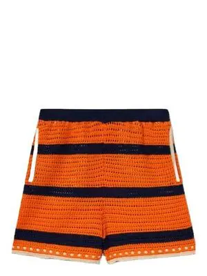 La DoubleJ Striped Crochet Shorts - Orange
