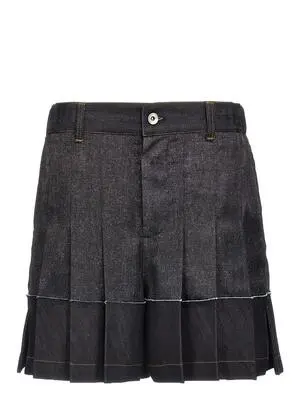 SACAI Sacai Wide Leg Flounced Denim Shorts