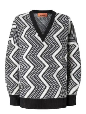 Missoni Zigzag Wool V-neck Sweater - Black