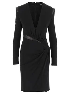 Versace Long-sleeved V-neck Dress With Belt - Black