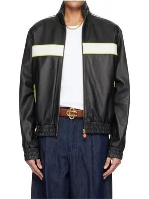 Casablanca Embroidered Logo Leather Jacket - Black