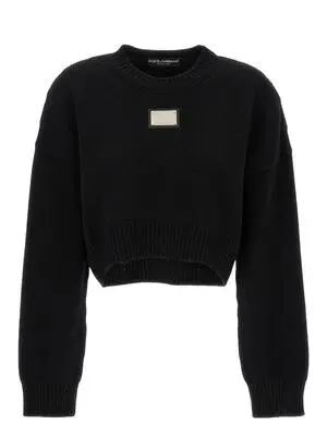Dolce & Gabbana Logo Plaque Knitted Jumper - Black