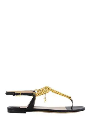 TOM FORD Logo Plaque Chainlink Strap Sandals - Black