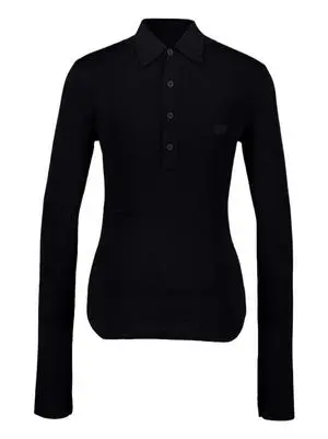 Balenciaga Long-sleeved Knit Polo Top - Black