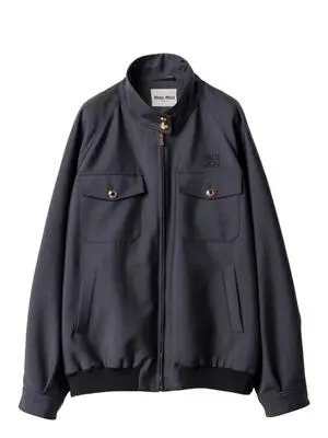 Miu Miu Zip-up Blouson Jacket With Embroidered Logo - Hematite