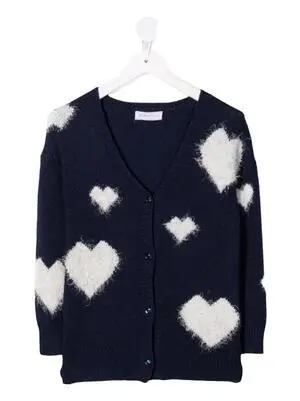 Monnalisa Teen Heart Intarsia-knit Cardigan - Black