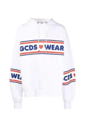 Gcds Logo Tape Printed Hoodie - White