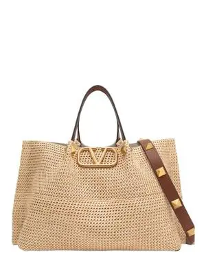 VALENTINO Valentino Garavani Vlogo Plaque Woven Tote Bag