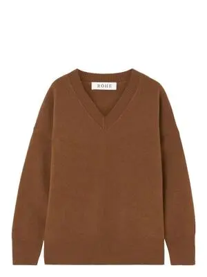 RÓHE Wool Blend V-neck Sweater - Brown