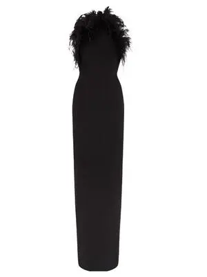 Attico Feather-trim Long Dress - Black