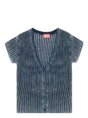 DIESEL® Diesel Short Sleeve Denim Mesh Knit Cardigan Medium Blue