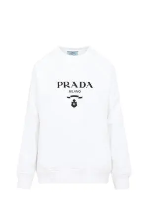Prada Logo Print Cotton Sweatshirt - White/black
