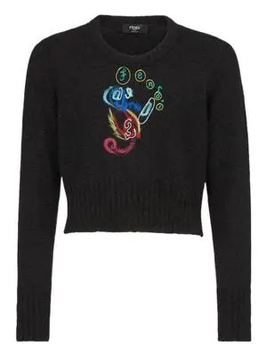 Fendi Noel Fielding Abstract Intarsia Knit Jumper - Black