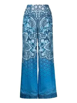 Alberta Ferretti Silk Graphic-print Wide-leg Trousers - Blue