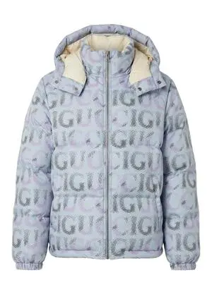 Gucci Allover Logo Printed Down Jacket - Gray