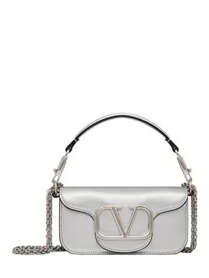 Valentino Garavani Small Locò Shoulder Bag In Metallic Calfskin - Silver