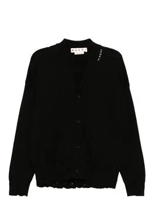 Marni V-neck Distressed Cardigan - Black