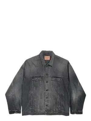 Balenciaga Distressed Denim Jacket With Logo - Black