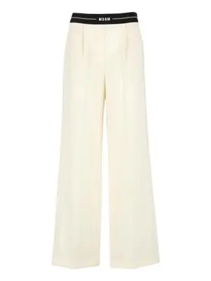 MSGM Wide-leg Logo Waistband Trousers - White