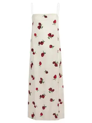 Khaite Khaite Cream Raspberry Print Spaghetti Strap Dress Raspberry/cream