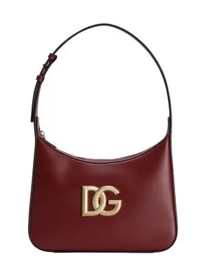 Dolce & Gabbana Leather Shoulder Bag With Logo Plaque - Bordeaux