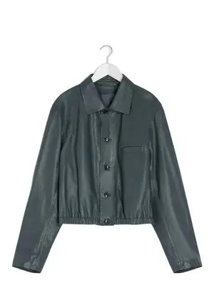 LEMAIRE Buttoned-up Elasticated Leather Jacket - Steel Gray