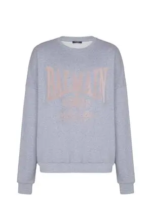 Balmain Cotton Sweatshirt With Flocked Logo - Grey