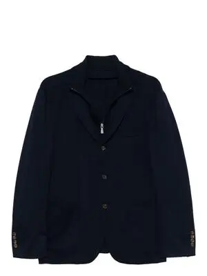 Eleventy Layered Suit Jacket With Zip And Button Front - Blu