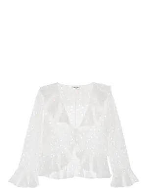 SAINT LAURENT Saint Laurent Embroidered Cut-Out Long-Sleeved Blouse