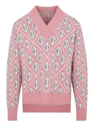 Dior Cd Diamond Motif V-neck Pullover - Pink