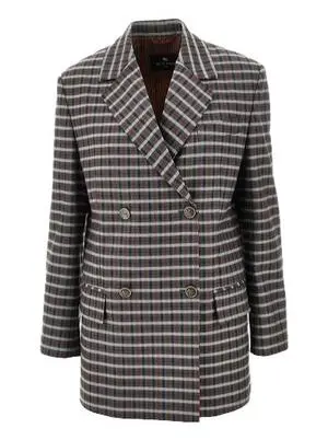 Etro Double-breasted Checked Blazer - Black
