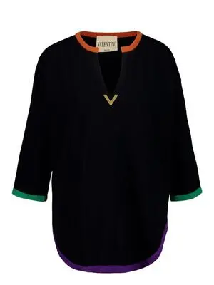 VALENTINO Valentino Black Wool V-Neck Sweater With Logo Detail