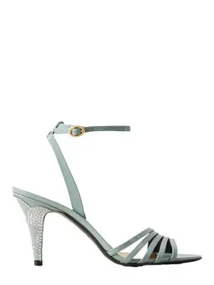 Valentino Garavani Embellished Ankle Strap Open Toe Sandals - Gray