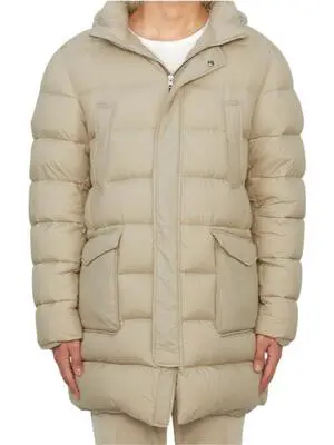 Herno Long Sleeved Down Jacket With Hood And Pockets - Nude