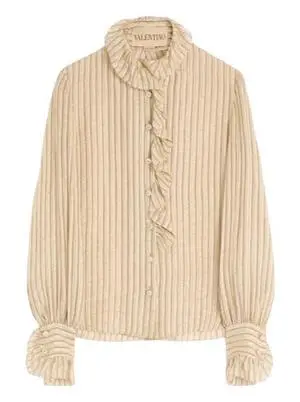 Valentino Garavani Striped Ruffle Detailed Button-up Shirt - Light Beige