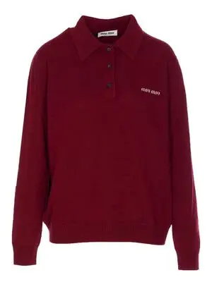 Miu Miu Long-sleeved Knitted Polo Shirt - Red